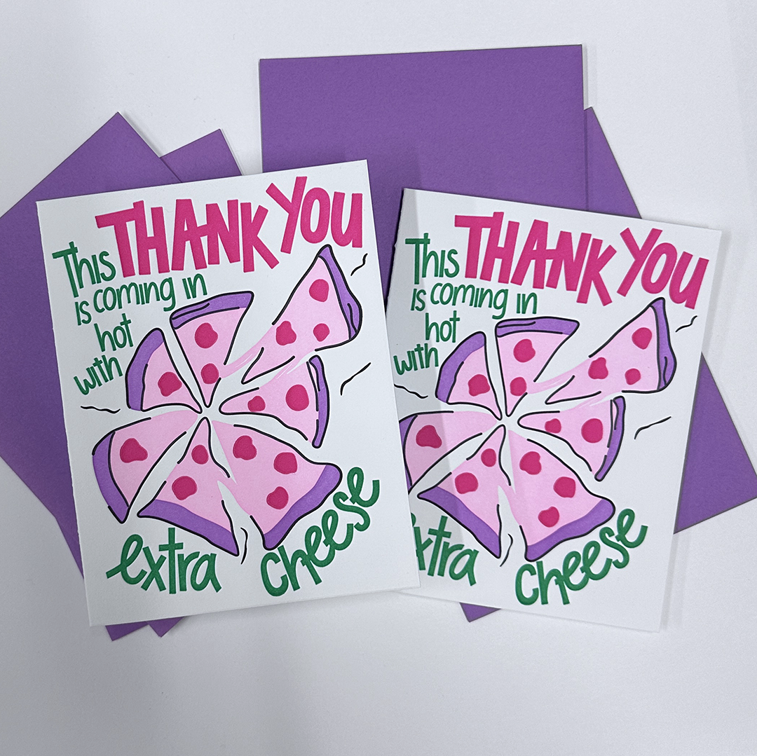 Cheesy Thank You, Letterpress Greeting Card – Add Pink and Stir Stationery