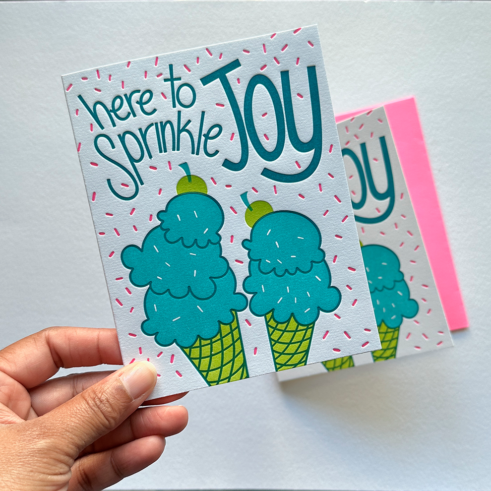 Sprinkle Joy, Letterpress Greeting Card – Add Pink and Stir Stationery
